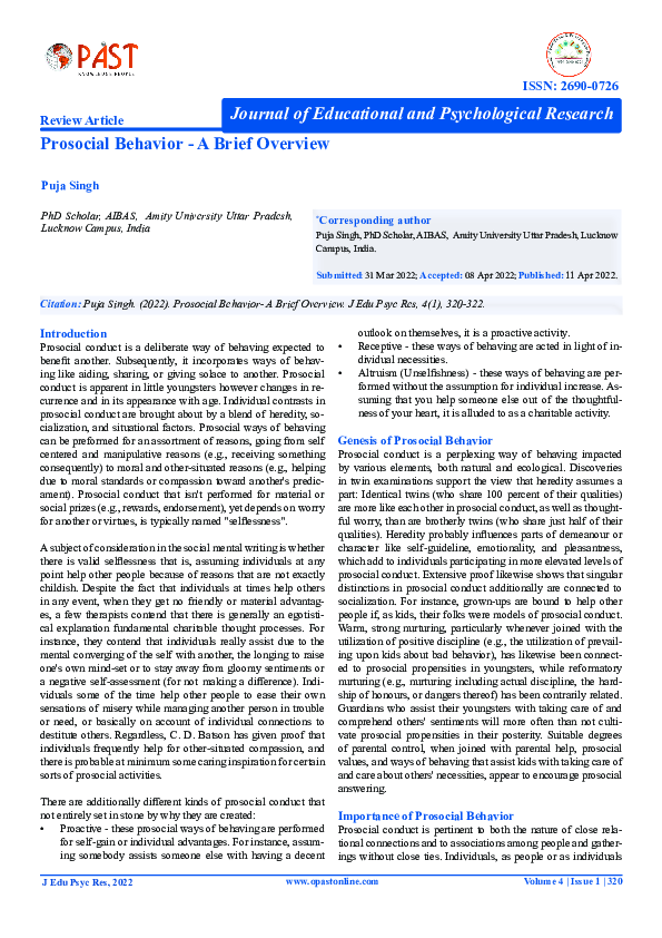 (PDF) Prosocial Behavior -A Brief Overview