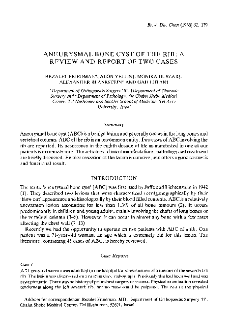 (PDF) Aneurysmal bone cyst of the rib: a review and report of two cases