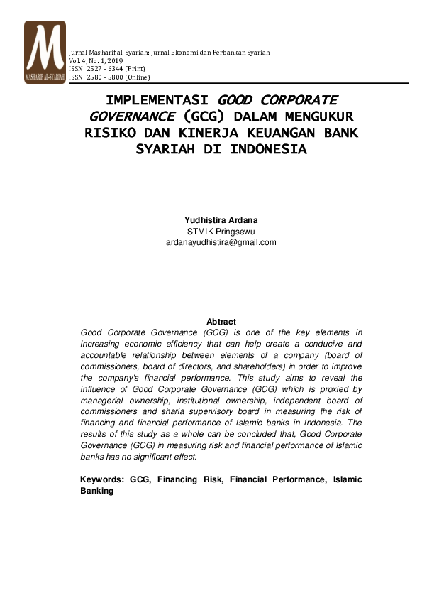 (PDF) Implementasi Good Corporate Governance (GCG) dalam Mengukur Risiko dan Kinerja Keuangan ...