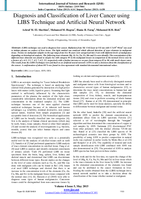 (PDF) Diagnosis and Classification of Liver Cancer using LIBS Technique ...
