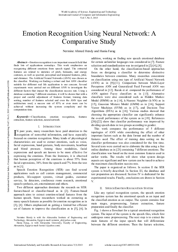 (PDF) Emotion Recognition Using Neural Network: A Comparative Study