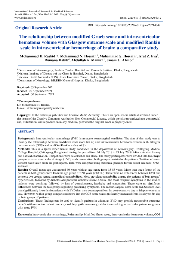 (PDF) The relationship between modified Graeb score and ...