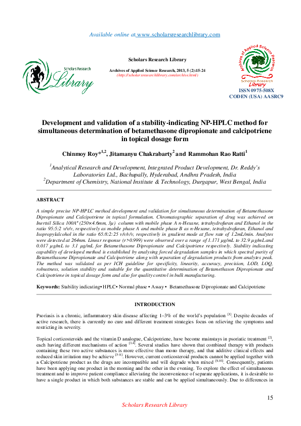 (PDF) Development and validation of a stability-indicating NP-HPLC method for simultaneous ...