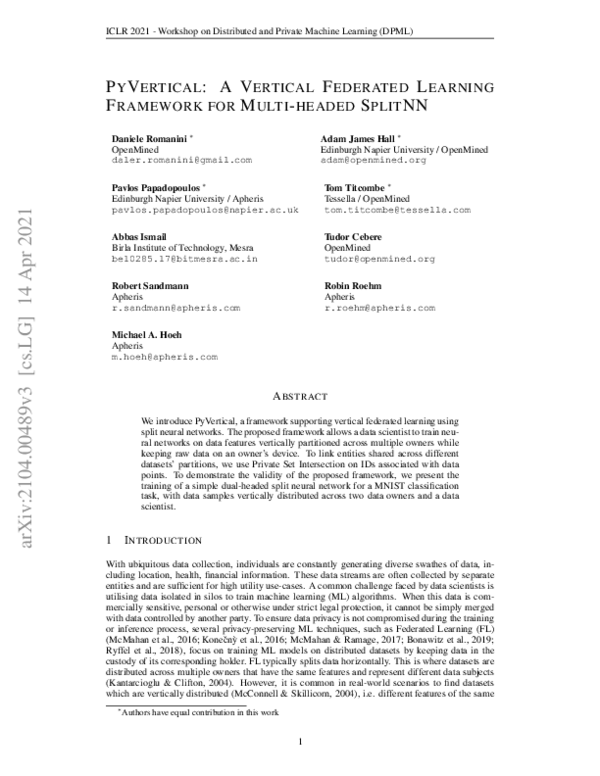 (PDF) PyVertical: A Vertical Federated Learning Framework