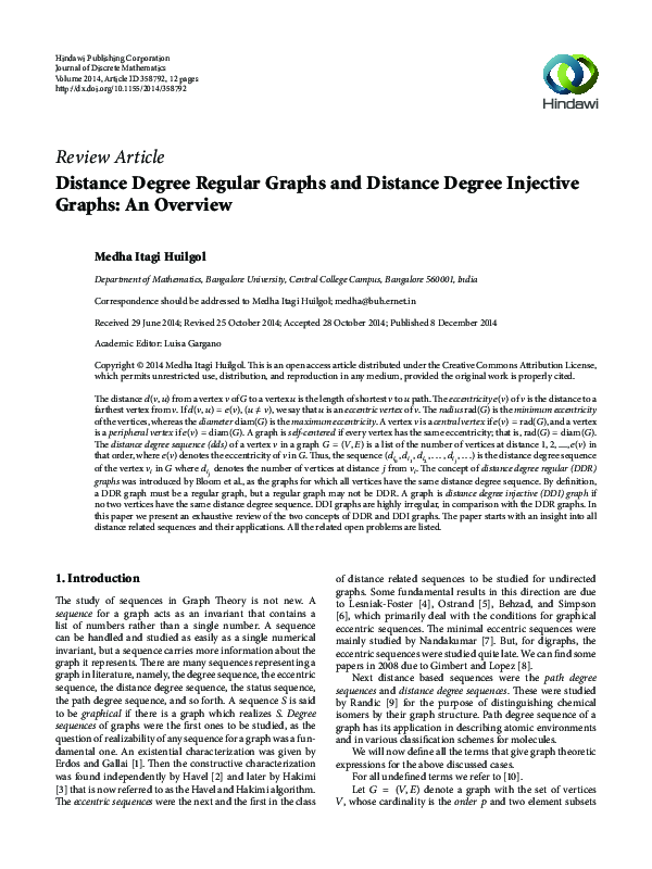 (PDF) Distance Degree Regular Graphs and Distance Degree Injective ...