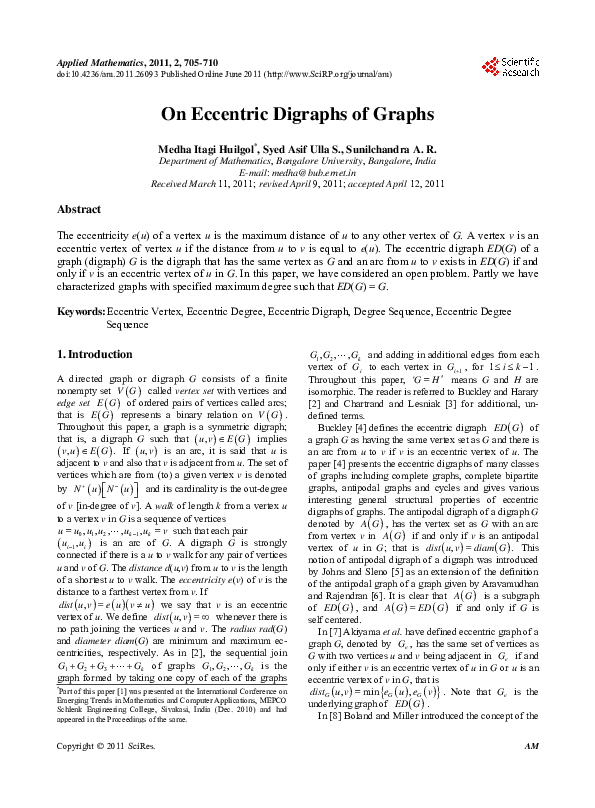 (PDF) On Eccentric Digraphs of Graphs