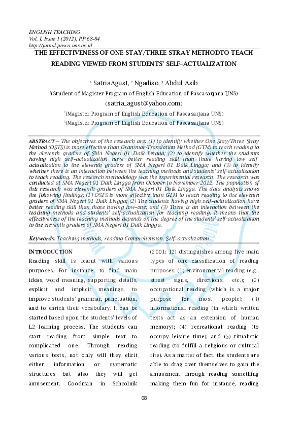 (PDF) The Effectiveness of One Stay/Three Stray Methodto Teach Reading ...