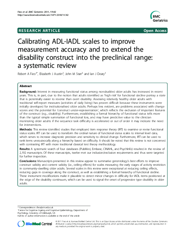 (PDF) Calibrating ADL-IADL scales to improve measurement accuracy and ...