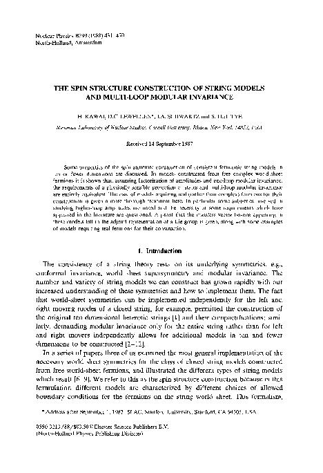 (PDF) The spin structure construction of string models and multi-loop modular invariance