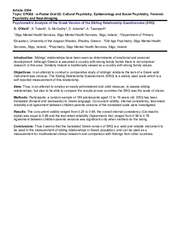(PDF) Psychometric Analysis of the Greek Version of the Sibling ...