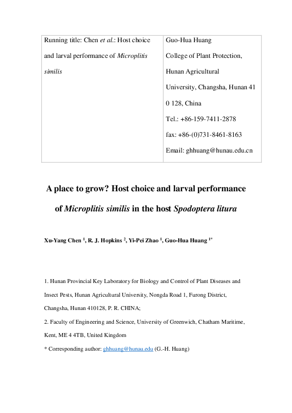 (PDF) A Place to Grow? Host Choice and Larval Performance of ...