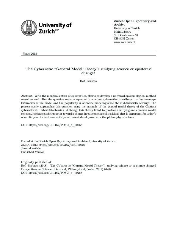 (PDF) The Cybernetic “General Model Theory”: Unifying Science or ...