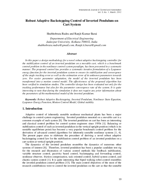 (PDF) Robust Adaptive Backstepping Control of Inverted Pendulum on Cart ...
