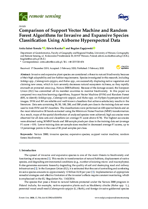 Pdf Comparison Of Support Vector Machine And Random Forest Algorithms For Invasive And