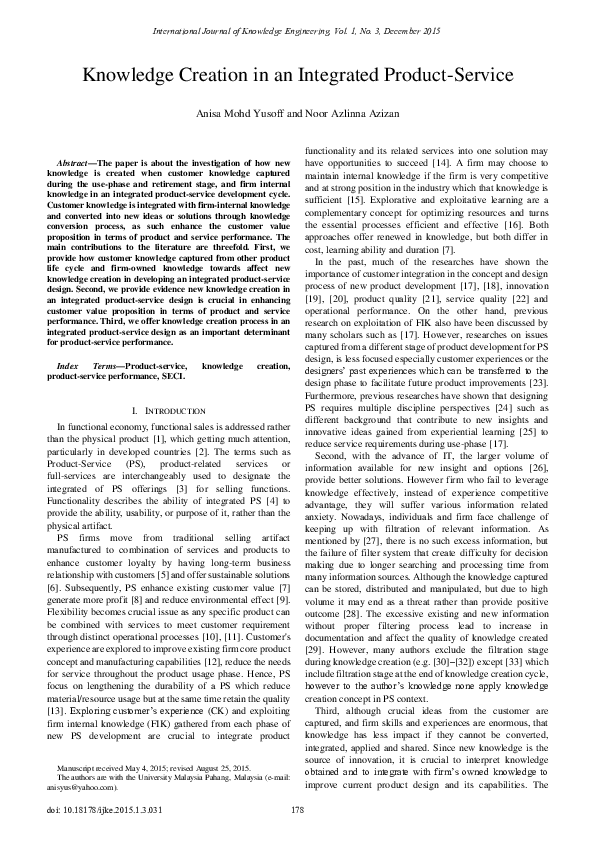 (PDF) Knowledge Creation in an Integrated Product-Service