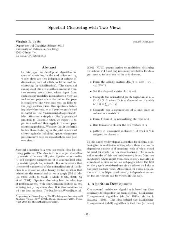 (PDF) Spectral Clustering with Two Views