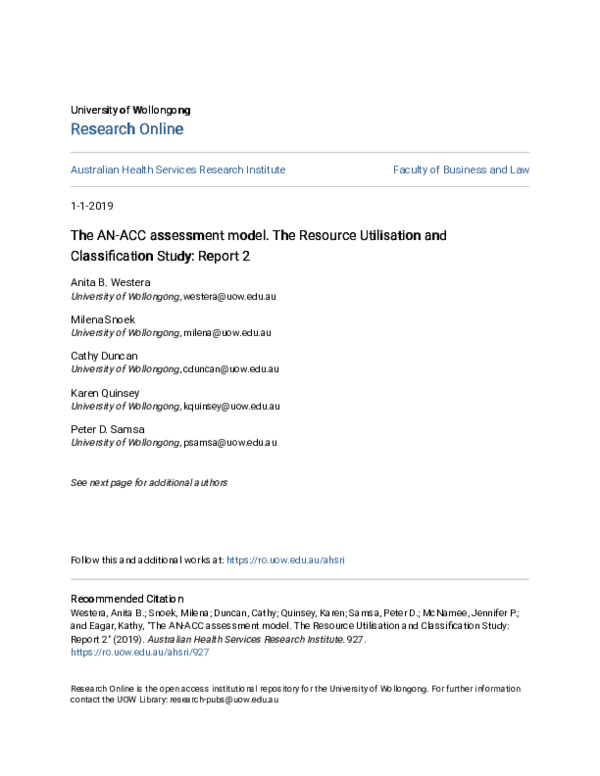 (PDF) The AN-ACC assessment model. The Resource Utilisation and ...