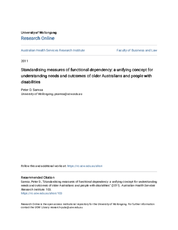 (PDF) Standardising measures of functional dependency: a unifying ...