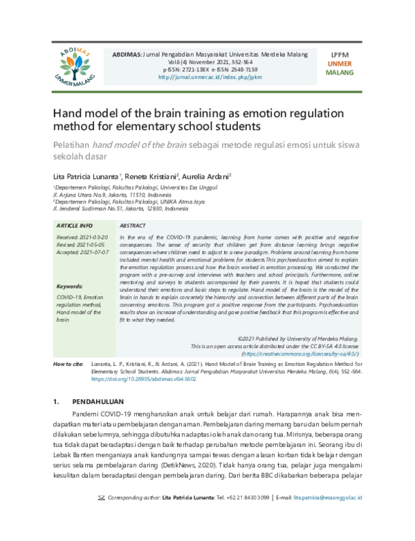 (PDF) Hand model of the brain training as emotion regulation method for ...