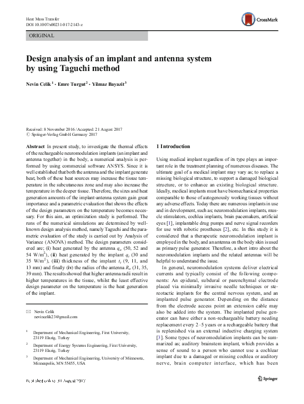 (PDF) Design analysis of an implant and antenna system by using Taguchi ...