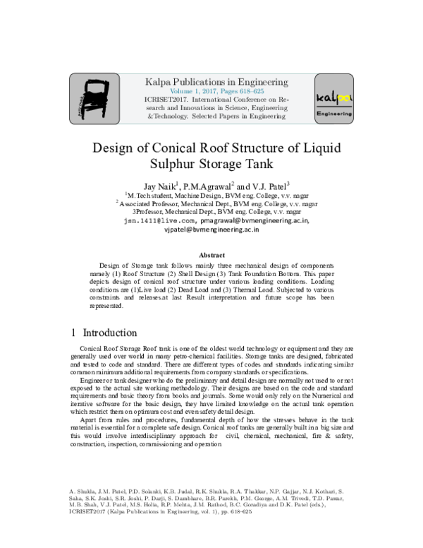 (PDF) Design Of Conical Roof Structure Of Liquid Sulphur Storage Tank