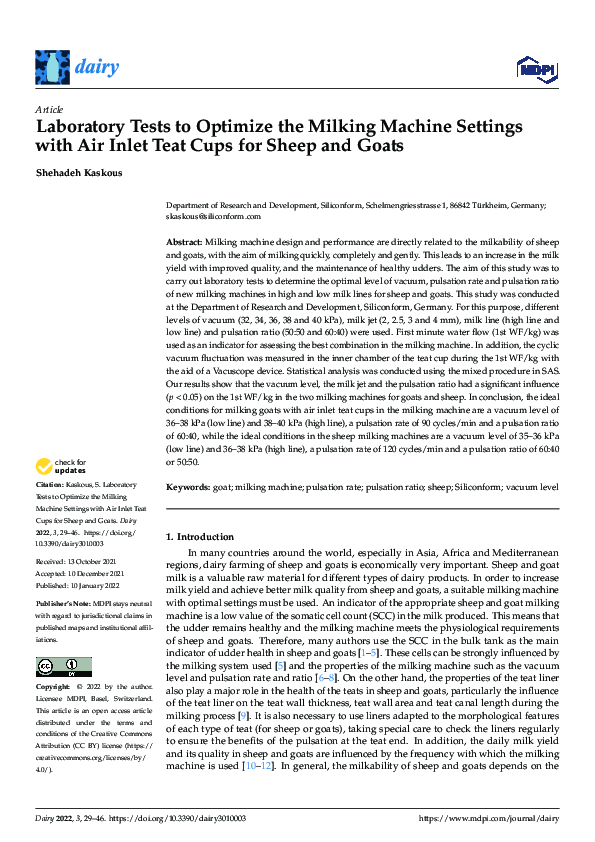 (PDF) Laboratory Tests to Optimize the Milking Machine Settings with ...