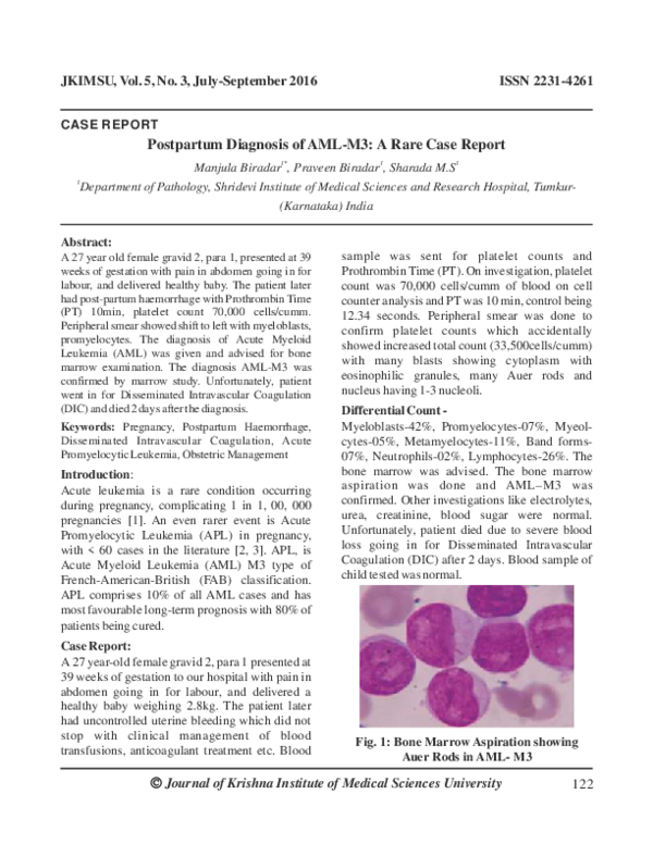 (PDF) Postpartum Diagnosis of AML-M3: A Rare Case Report