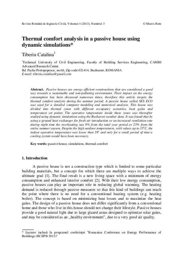(PDF) Thermal comfort analysis in a passive house using dynamic simulations