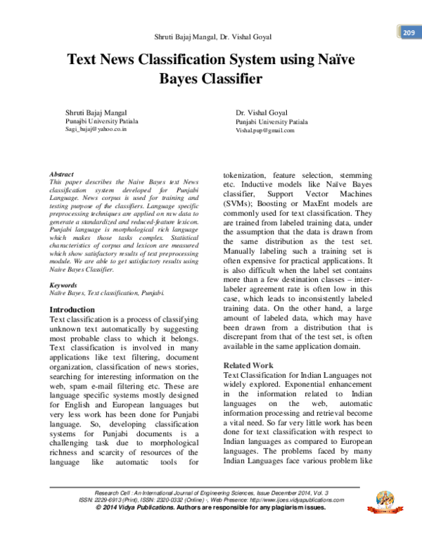 (PDF) Text News Classification System using Naïve