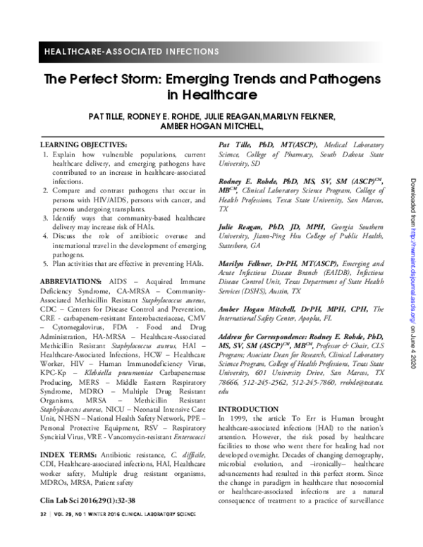 (PDF) The Perfect Storm: Emerging Trends and Pathogens in Healthcare ...