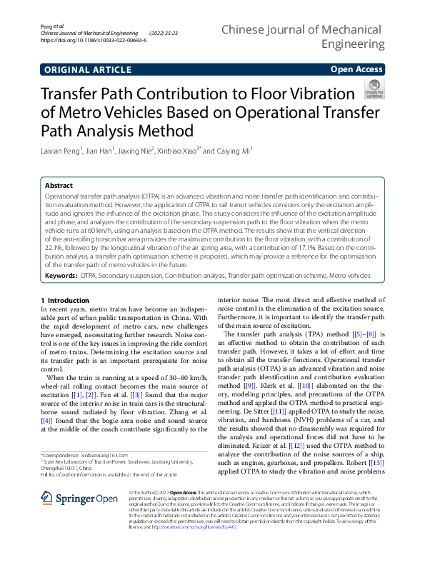 (PDF) Transfer Path Contribution to Floor Vibration of Metro Vehicles ...