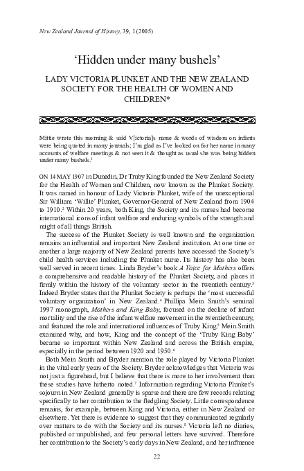 (PDF) Hidden under many bushels' : Lady Victoria Plunket and the New ...