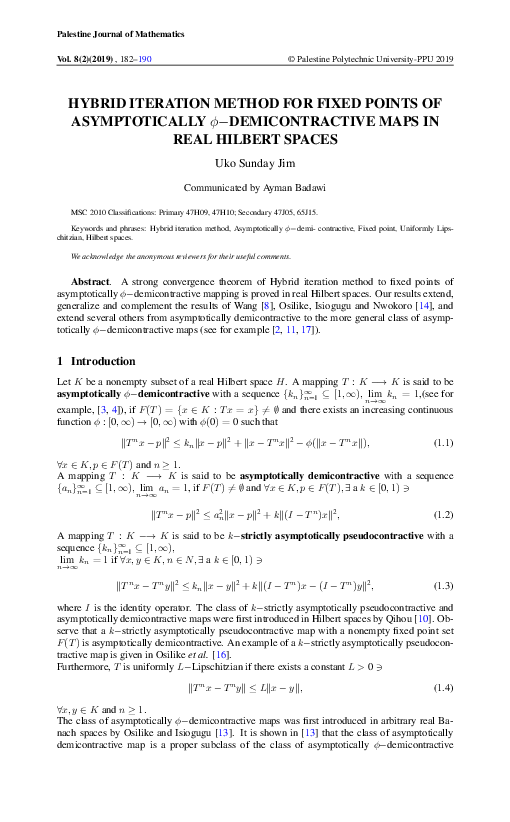 (PDF) Hybrid Iteration Method for Fixed Points of Asymptotically Φ−demicontractive Maps in Real ...