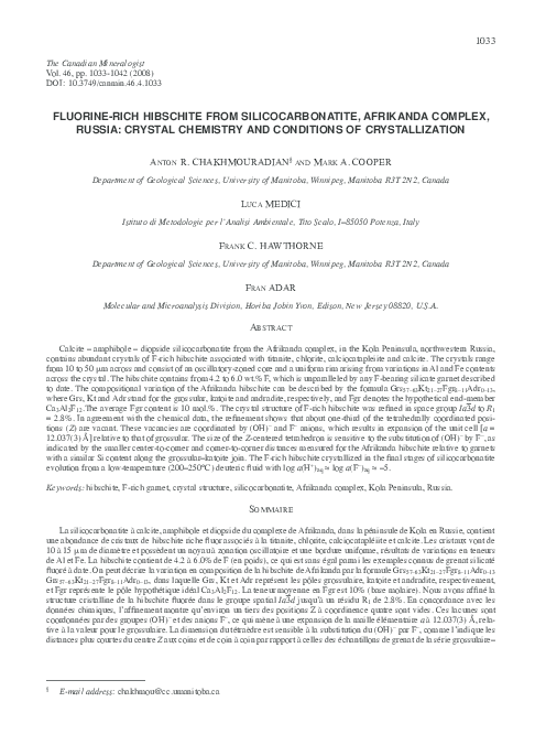 (PDF) Unusual (F-rich) hydrogarnet from silicocarbonatite