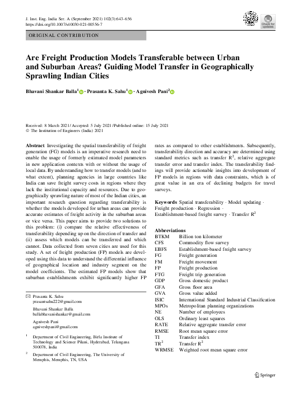 (PDF) Are Freight Production Models Transferable between Urban and ...
