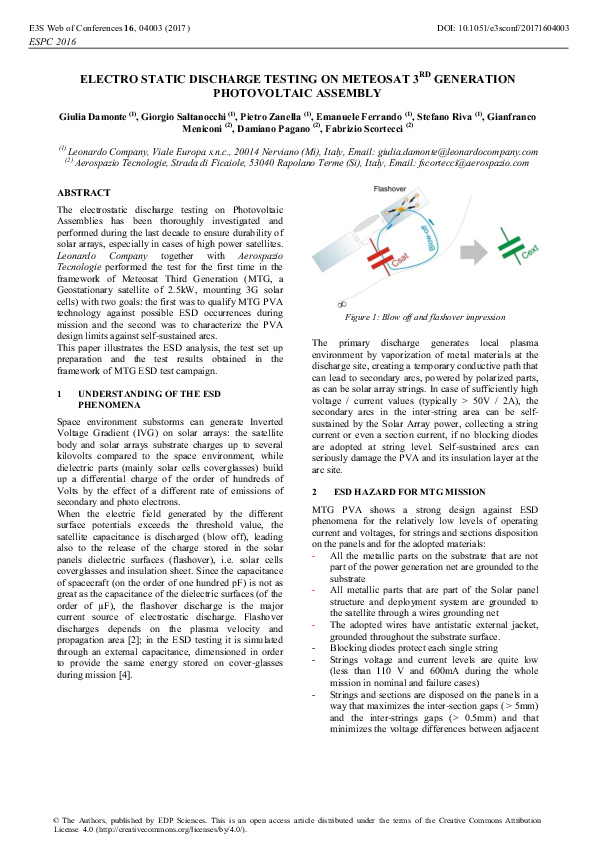 (PDF) Electro Static Discharge Testing on Meteosat 3rd Generation ...