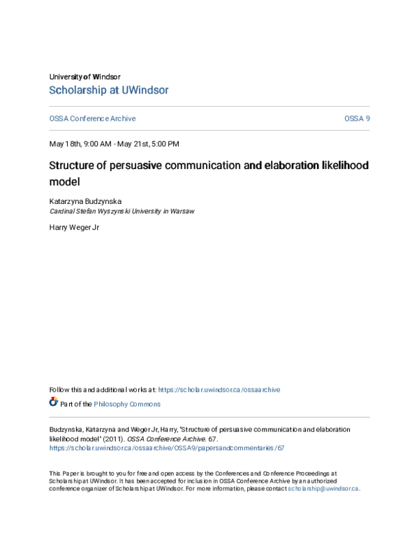 (PDF) Structure of persuasive communication and elaboration likelihood model