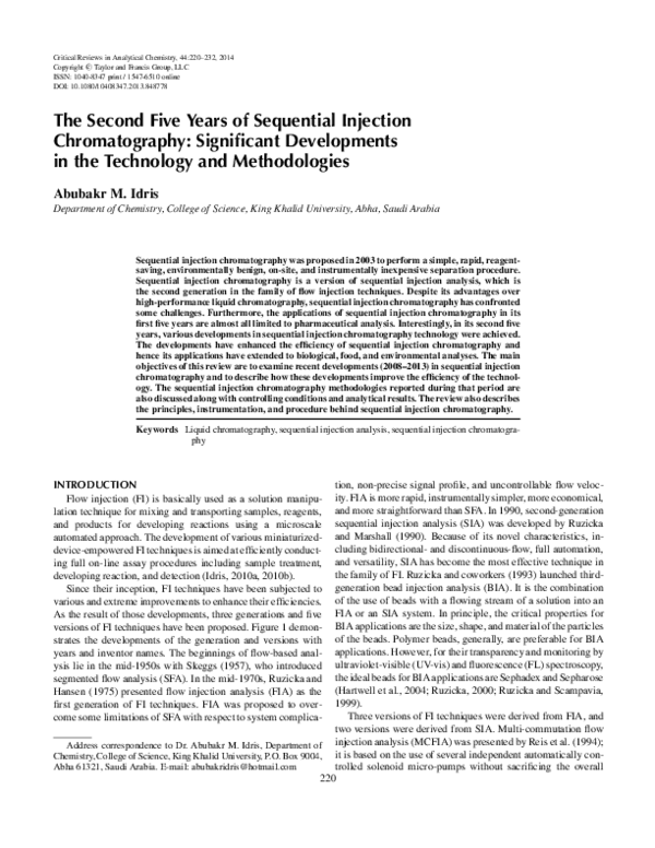 Pdf The Second Five Years Of Sequential Injection Chromatography Significant Developments In