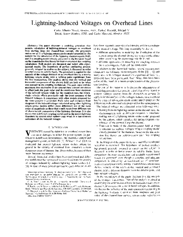 (PDF) Lightning-induced voltages on overhead lines