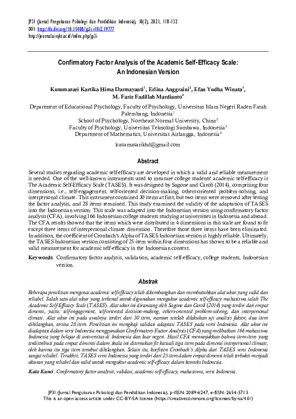 (PDF) Confirmatory Factor Analysis of the Academic Self-Efficacy Scale ...
