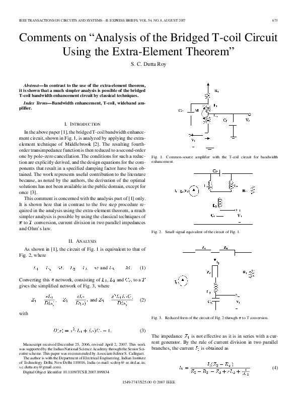 (PDF) Comments on "Analysis of the Bridged T-coil Circuit Using the Extra-Element Theorem