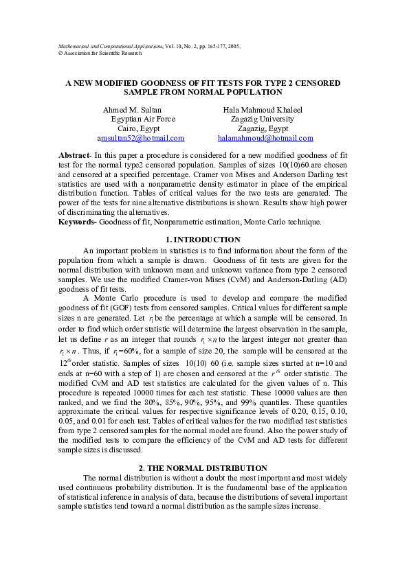 Pdf A New Modified Goodness Of Fit Tests For Type 2 Censored Sample From Normal Population