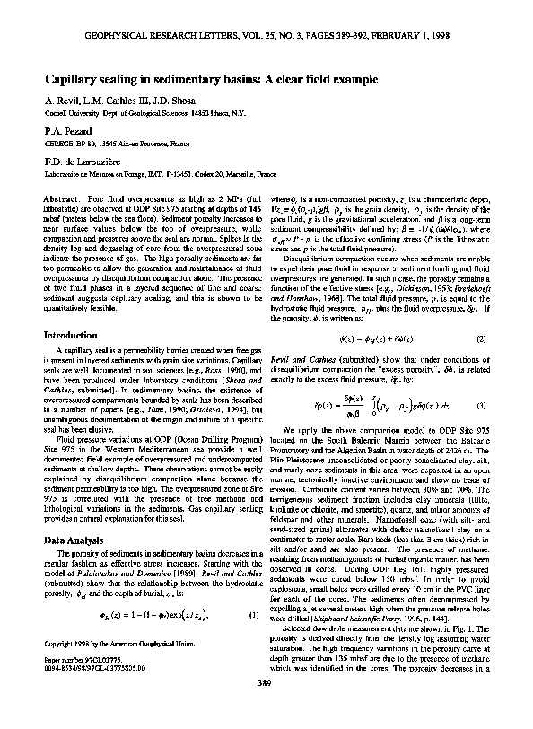 (PDF) Capillary sealing in sedimentary basins: A clear field example ...