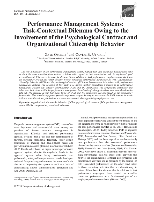(PDF) Performance Management Systems: Task‐Contextual Dilemma Owing to the Involvement of the ...