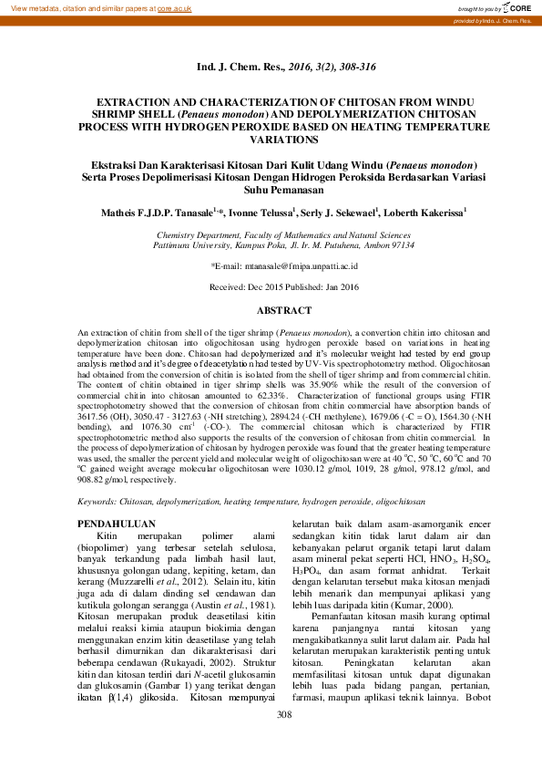 (PDF) Ekstraksi Dan Karakterisasi Kitosan Dari Kulit Udang Windu ...