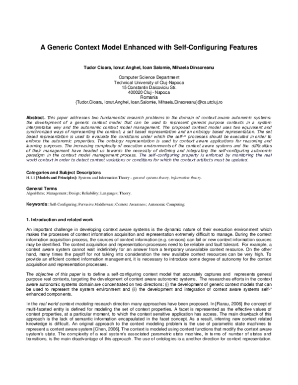 (PDF) A Generic Context Model Enhanced with Self-Configuring Features