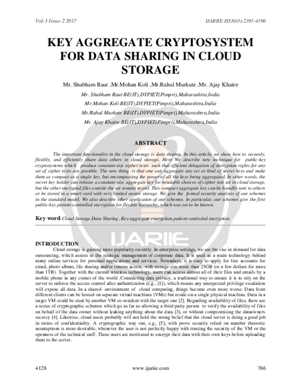 Pdf A Review On Key Aggregate Cryptosystem For Scalable Data Sharing In Cloud Storage Esat