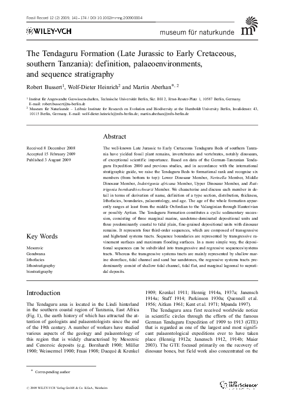 (PDF) The Tendaguru Formation (Late Jurassic to Early Cretaceous ...