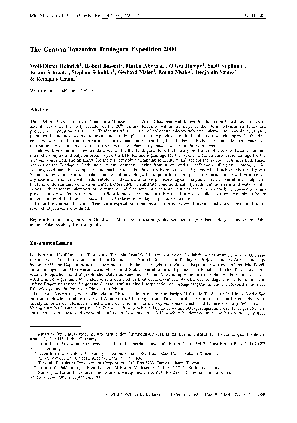 (PDF) The German-Tanzanian Tendaguru Expedition 2000