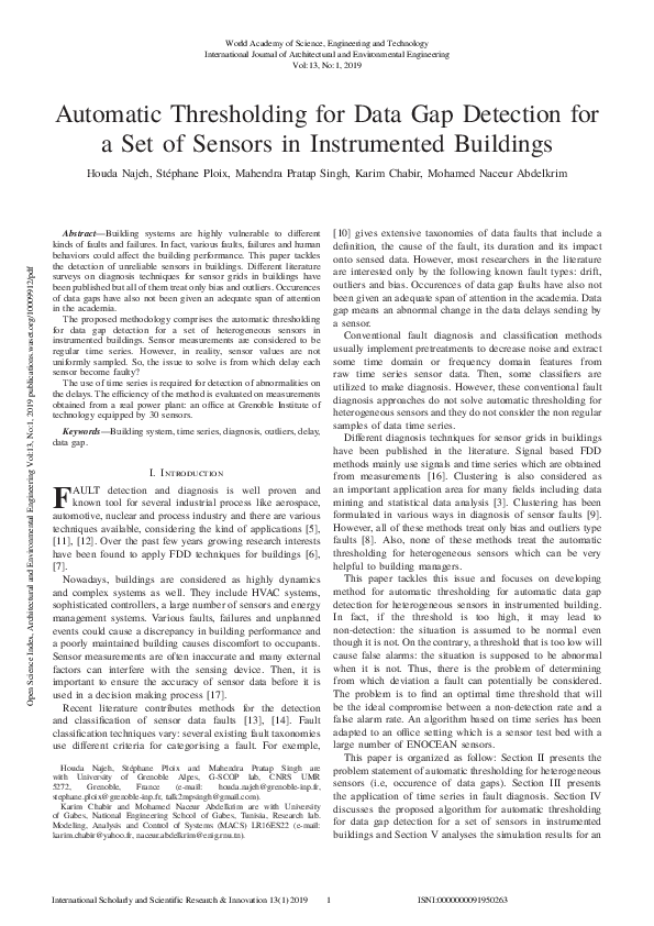 Pdf Automatic Thresholding For Data Gap Detection For A Set Of